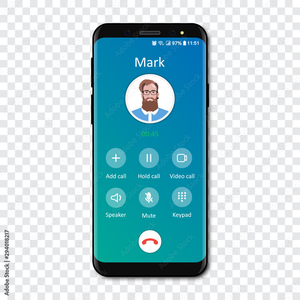Smartphone call app interface template on a transparent background ...