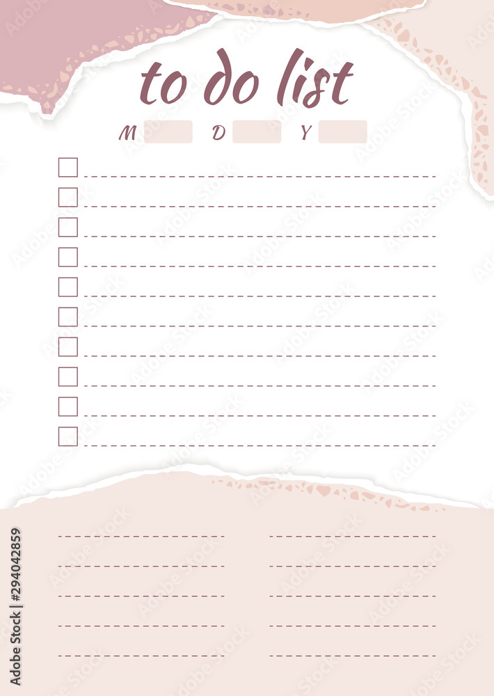 Abstract To Do List template with pieces of torn paper in terrazzo ...