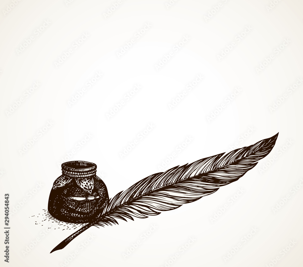 Vector freehand drawing of ancient pen and inkwell Stock Vector | Adobe ...
