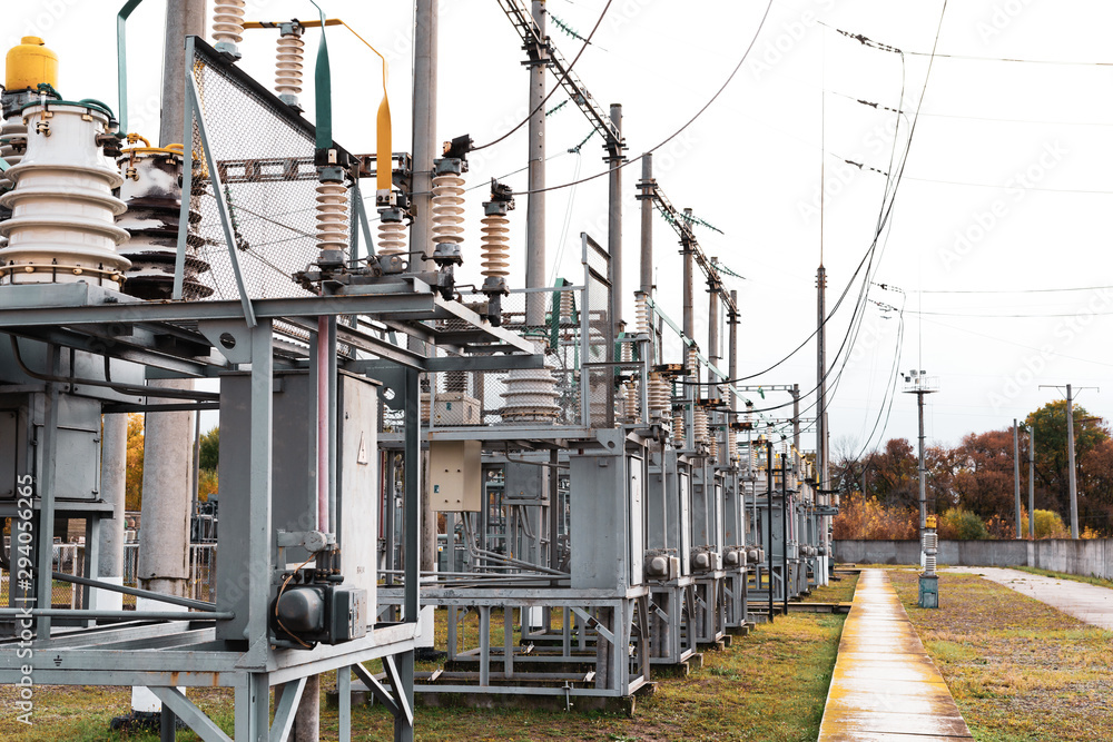 Substation with high voltage equipment in open space Stock Photo ...