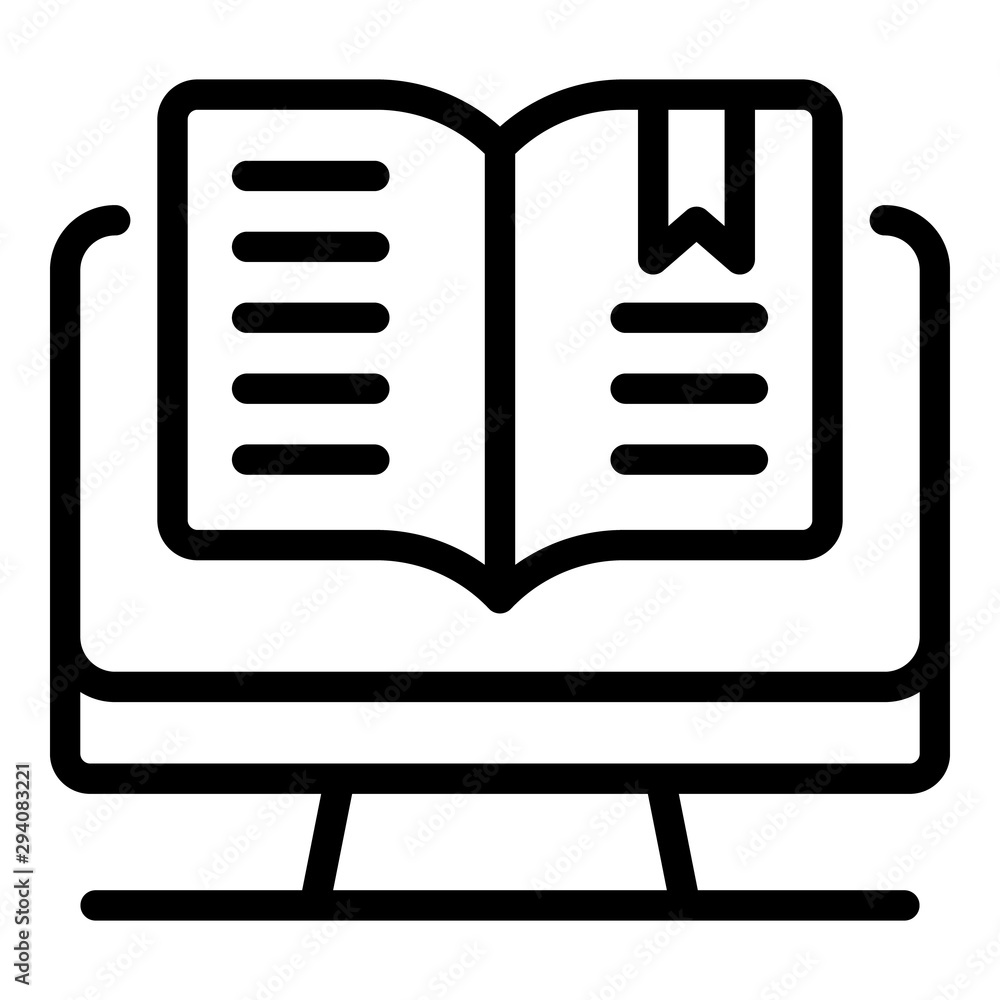 Open computer book icon. Outline open computer book vector icon for web ...