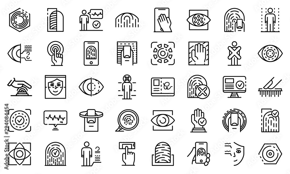 Biometric Authentication Icons Set Outline Set Of Biometric