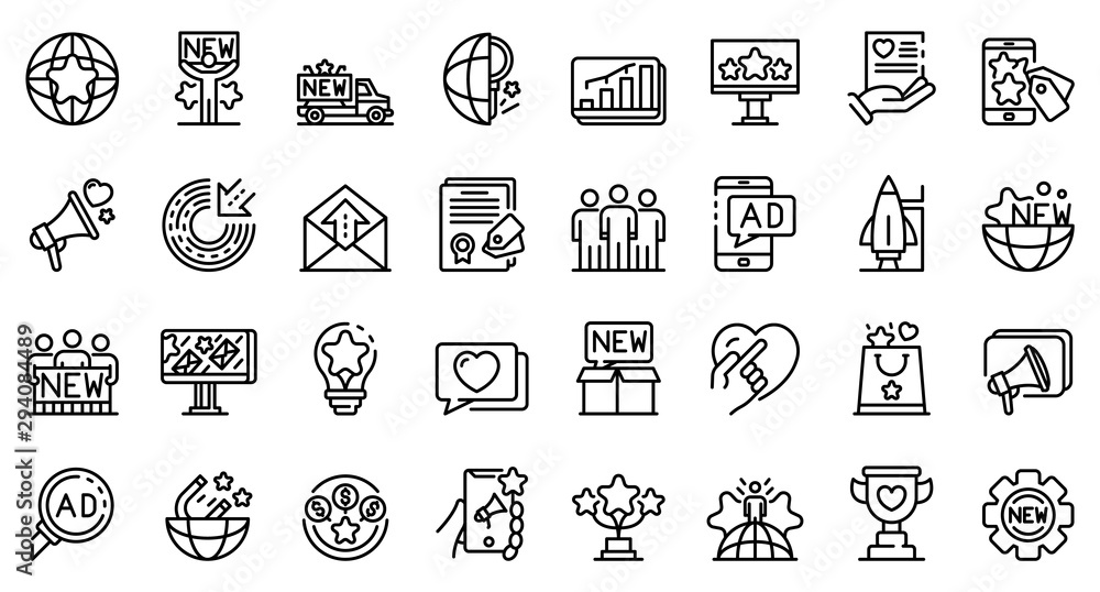 Campaign icons set. Outline set of campaign vector icons for web design ...