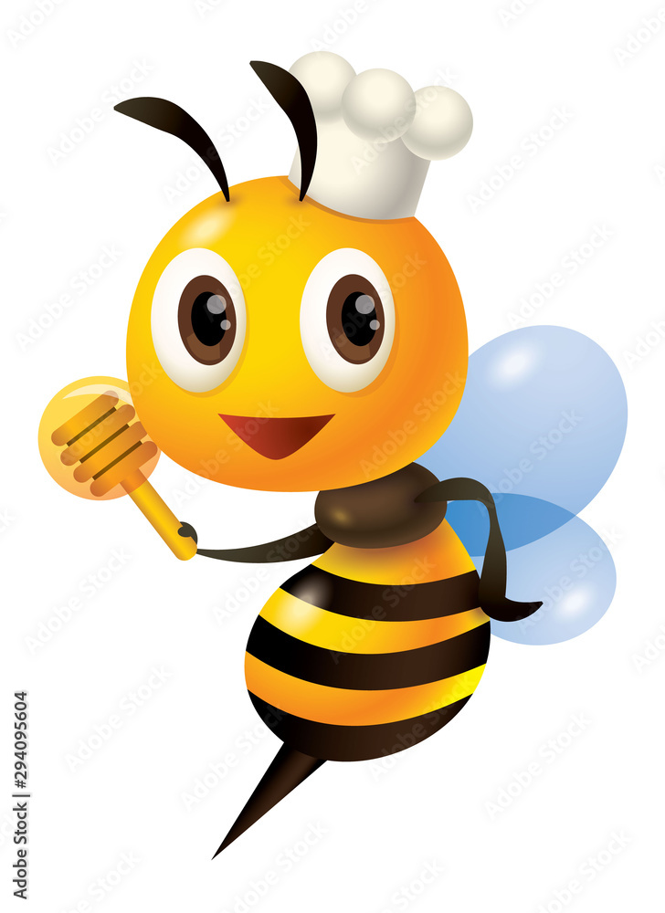 Cartoon cute chef bee holding a honey dipper. - Vector mascot Stock ...