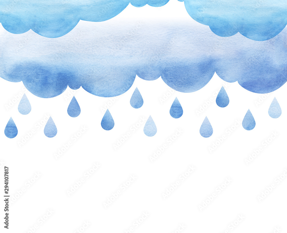 Plakat Overcast and rain. Blue rainy clouds. Background cutout cumulus ...