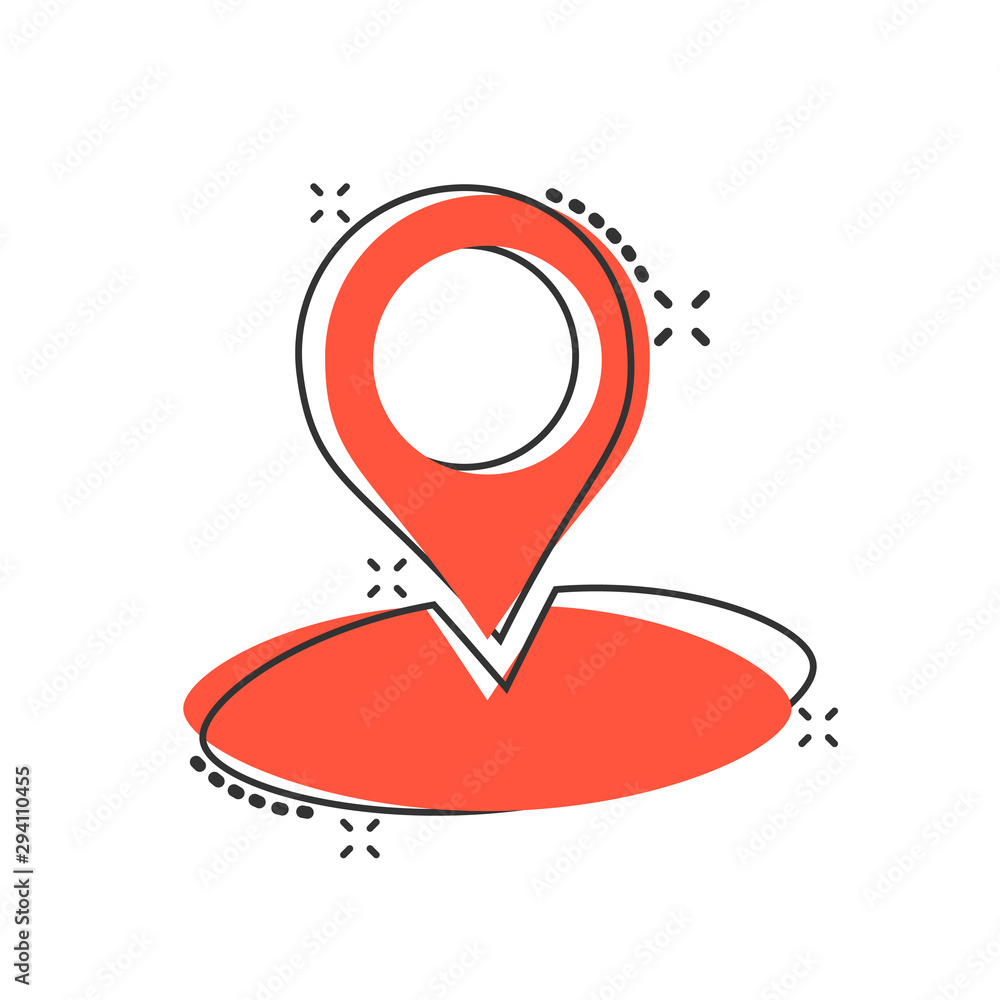 Vector cartoon map pointer icon in comic style. Gps navigation mark ...