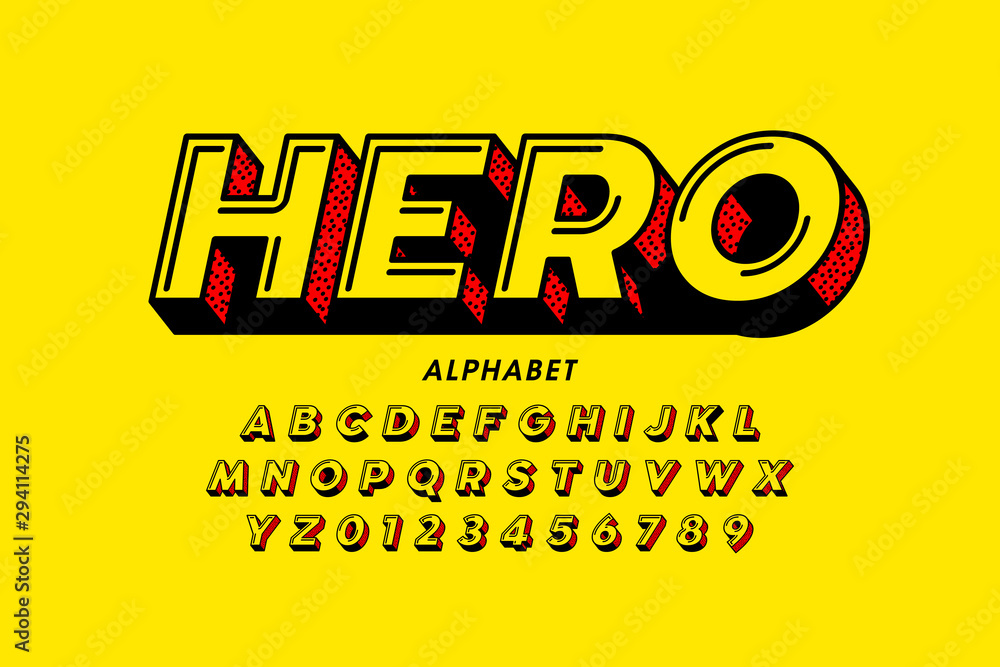 Comics style font design, super hero alphabet, letters and numbers ...