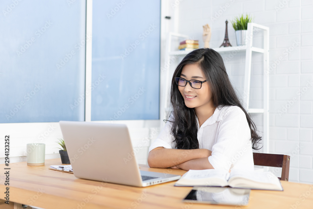 Education study abroad,Asian student girl wear glasses table looking ...