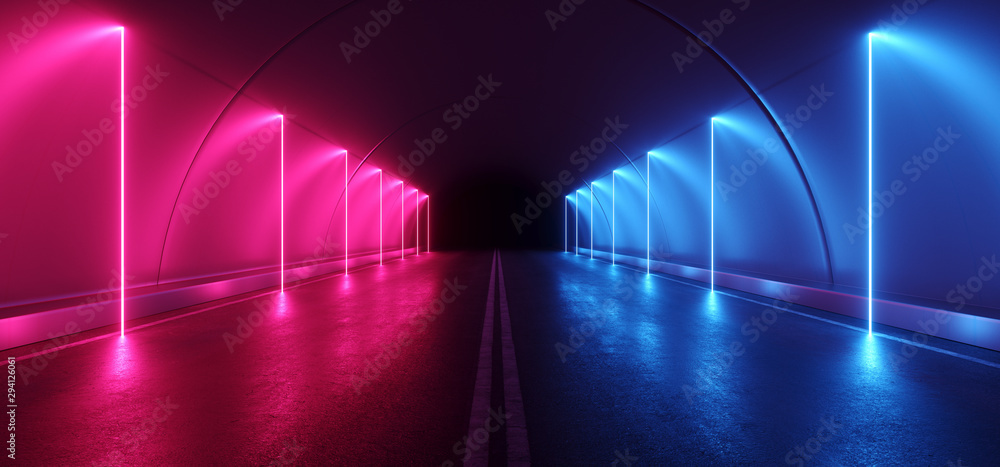 Sci Fi Futuristic Asphalt Tunnel Corridor Garage Cement Road Double ...