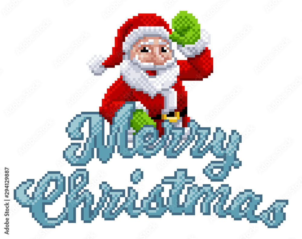 Santa Claus and merry Christmas message in 8 bit pixel art video game ...