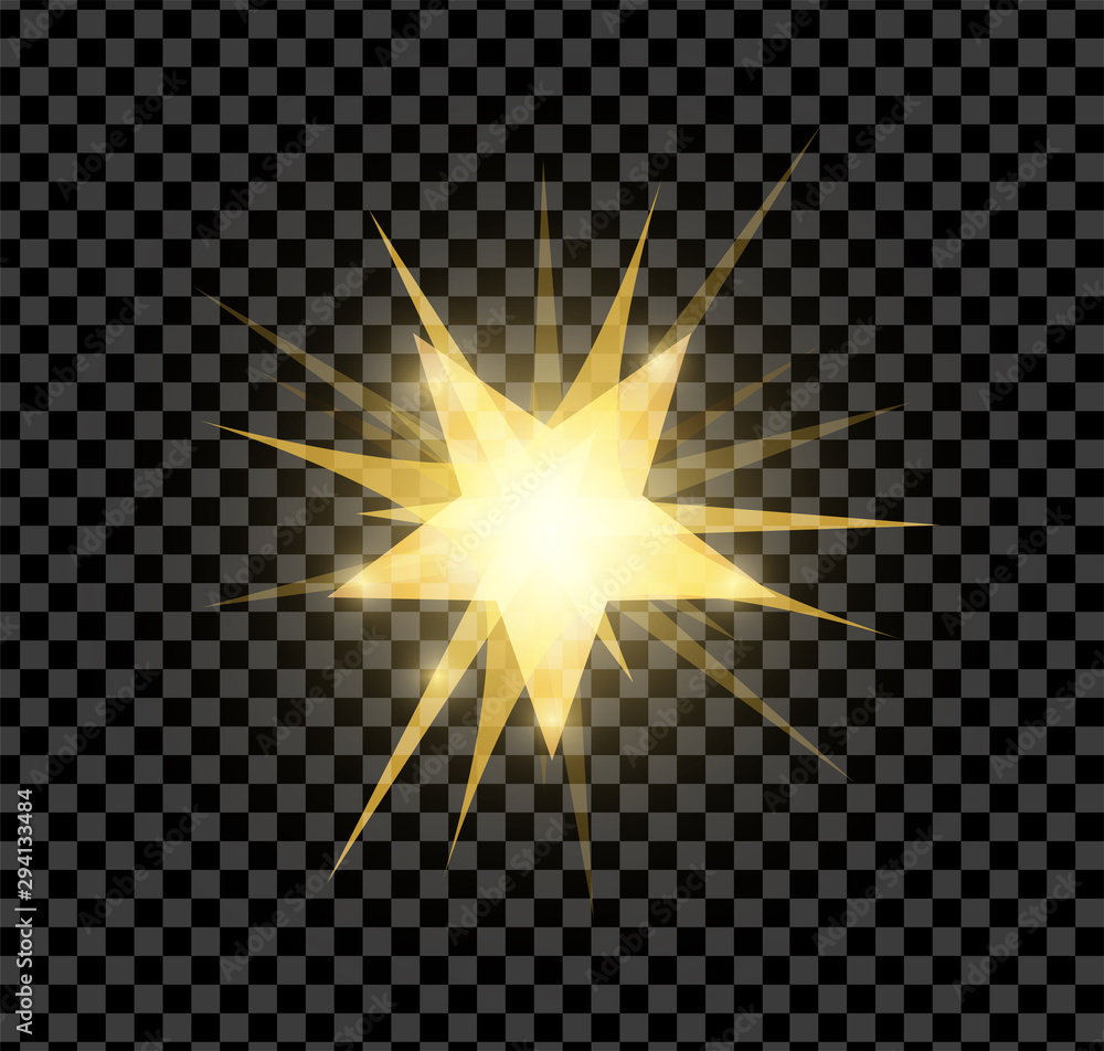 Bright glowing and shining star flares effect isolated on transparent background. Vector ...