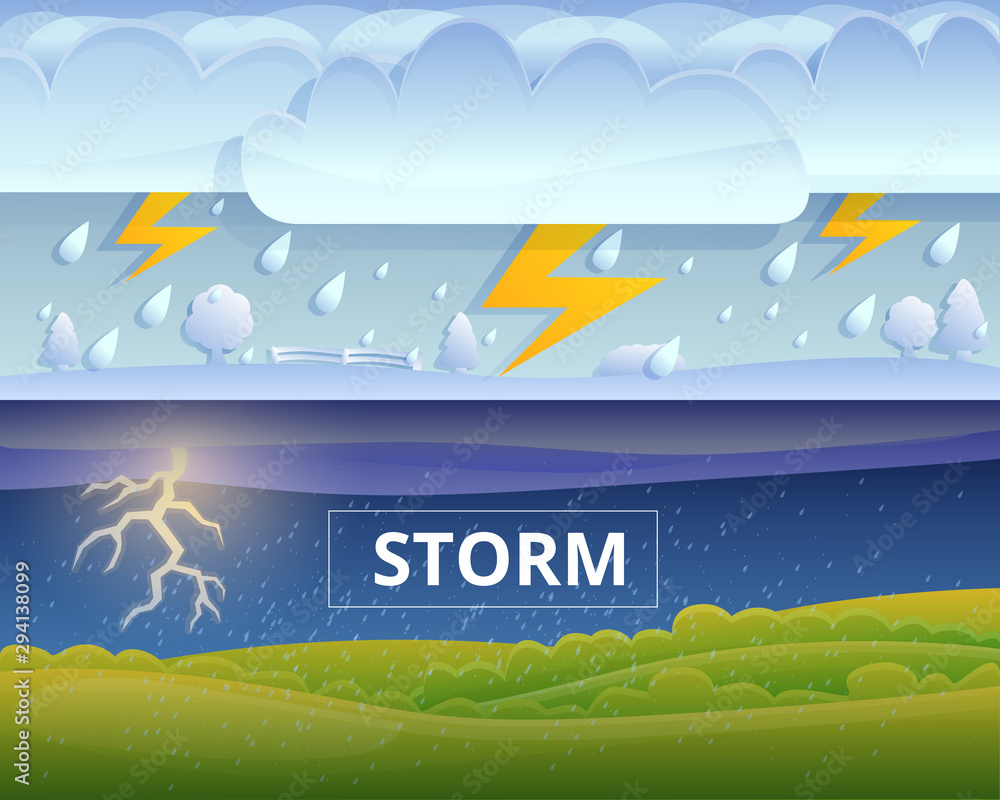 Thunderstorm banner set. Cartoon illustration of thunderstorm vector ...