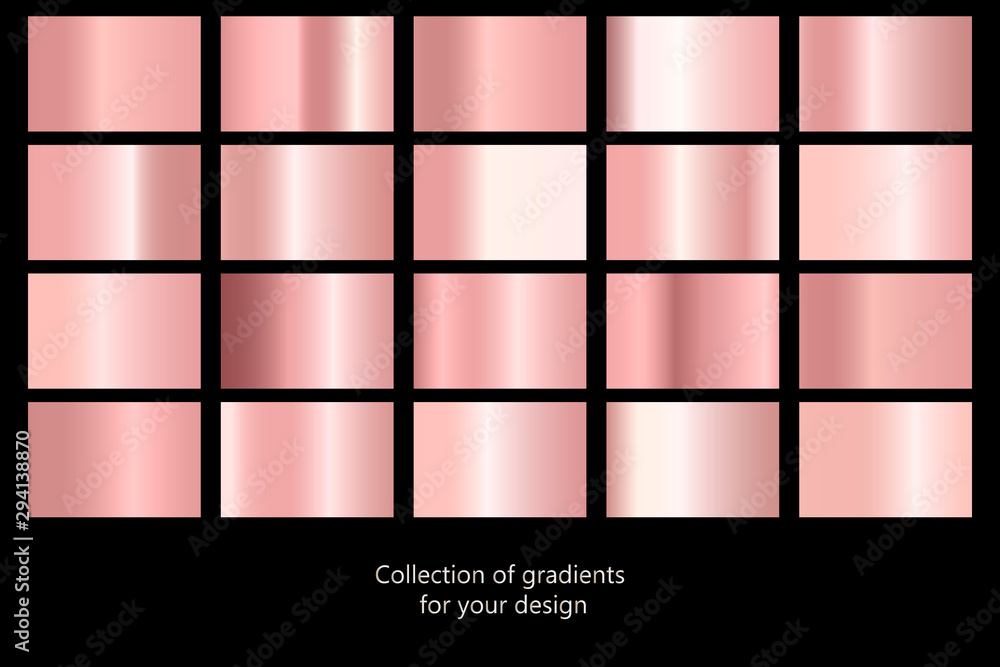 Collection of rose gold gradient backgrounds. Set of pink metallic ...