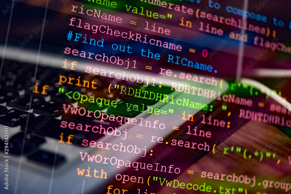 Software developer programming code. Abstract computer script code ...