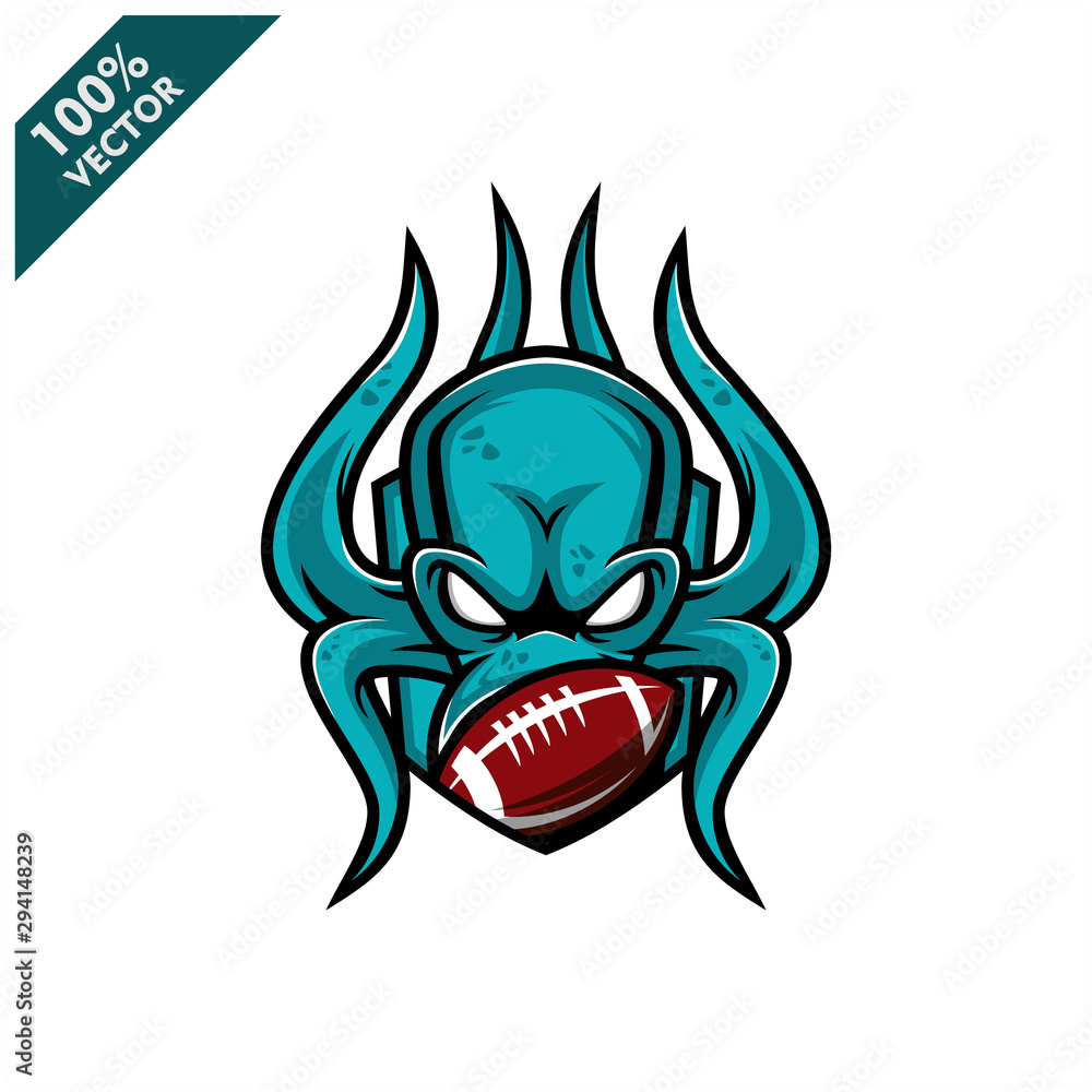 Vector sport logo, kraken octopus head illustration and football ball ...