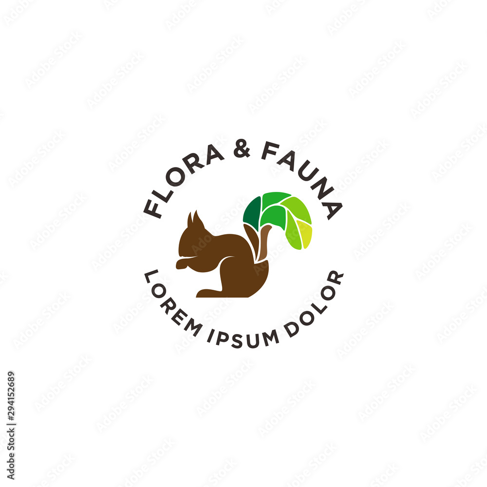 Squirrel logos, squirrels with green leaf tails showing nature between ...
