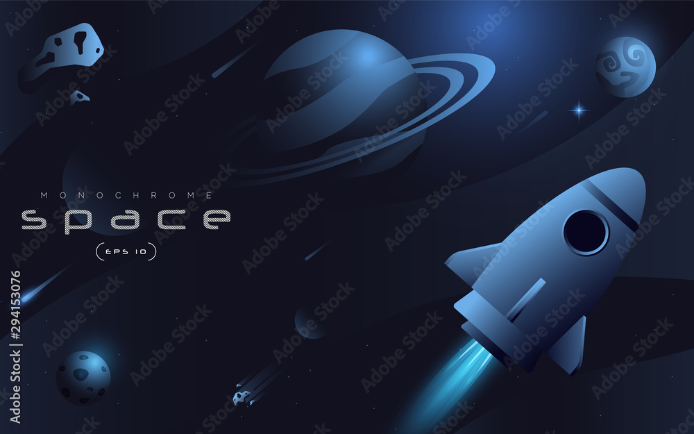 Dark blue space vector EPS. Solar system background with astronaut ...