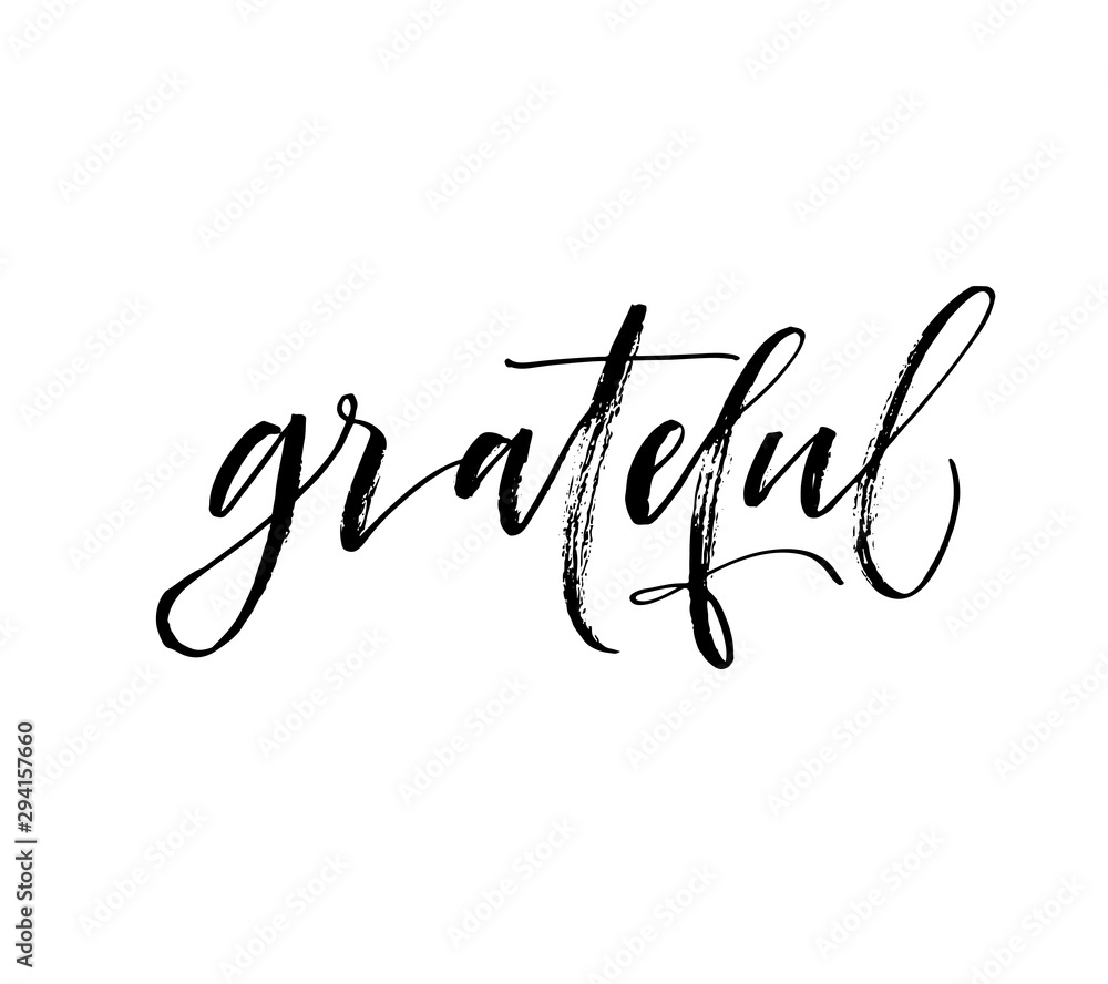 Grateful hand drawn card. Hand drawn brush style modern calligraphy ...