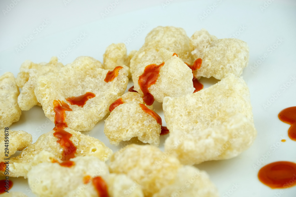 Crispy Pork Skin , Pork rinds also known as chicharrones sprinkledd ...