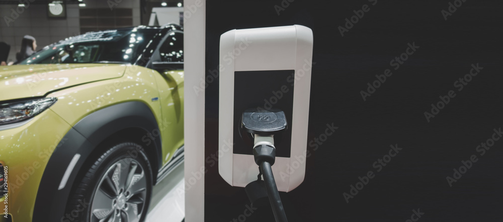 panoramic banner. EV Tech. power supply connect station for electric ...
