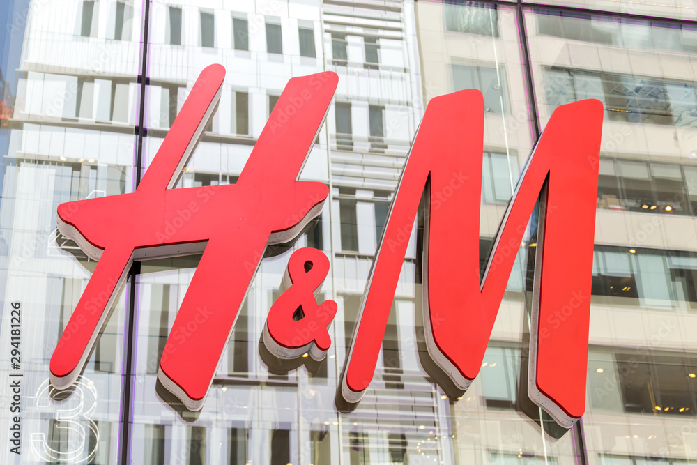 NEW YORK - CIRCA MARCH 2016: close up shot of H and M logo. H and M ...