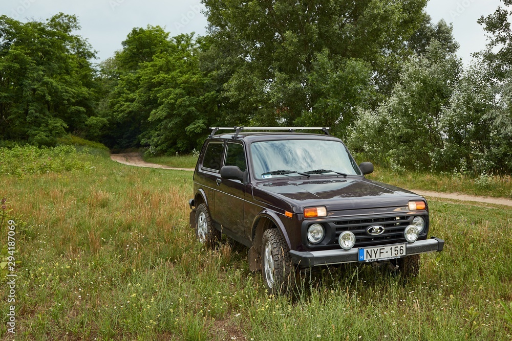 ECSER, HUNGARY - JUNE 03, 2018: Lada 4x4 four wheel drive vehicle on an ...