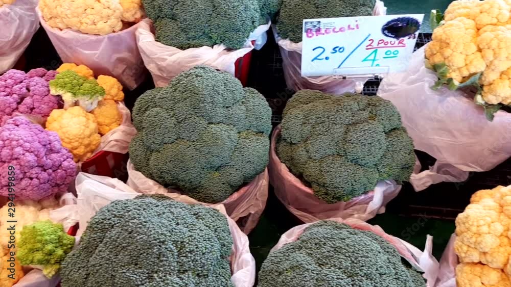 close up revealing different types and color of cauliflower display ...