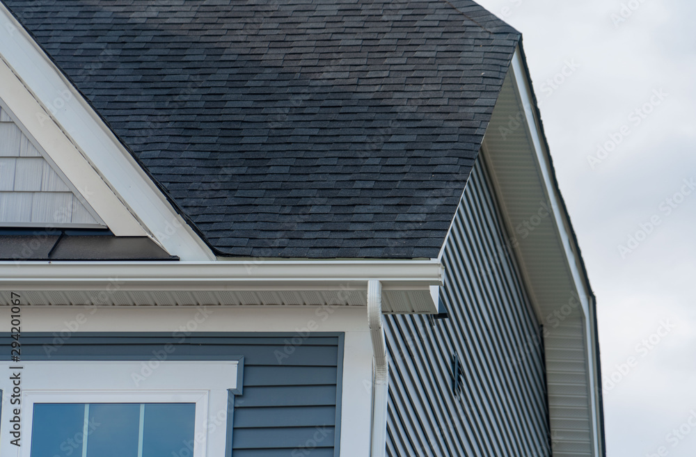 Gable with horizontal vinyl lap siding, double hung window with white ...