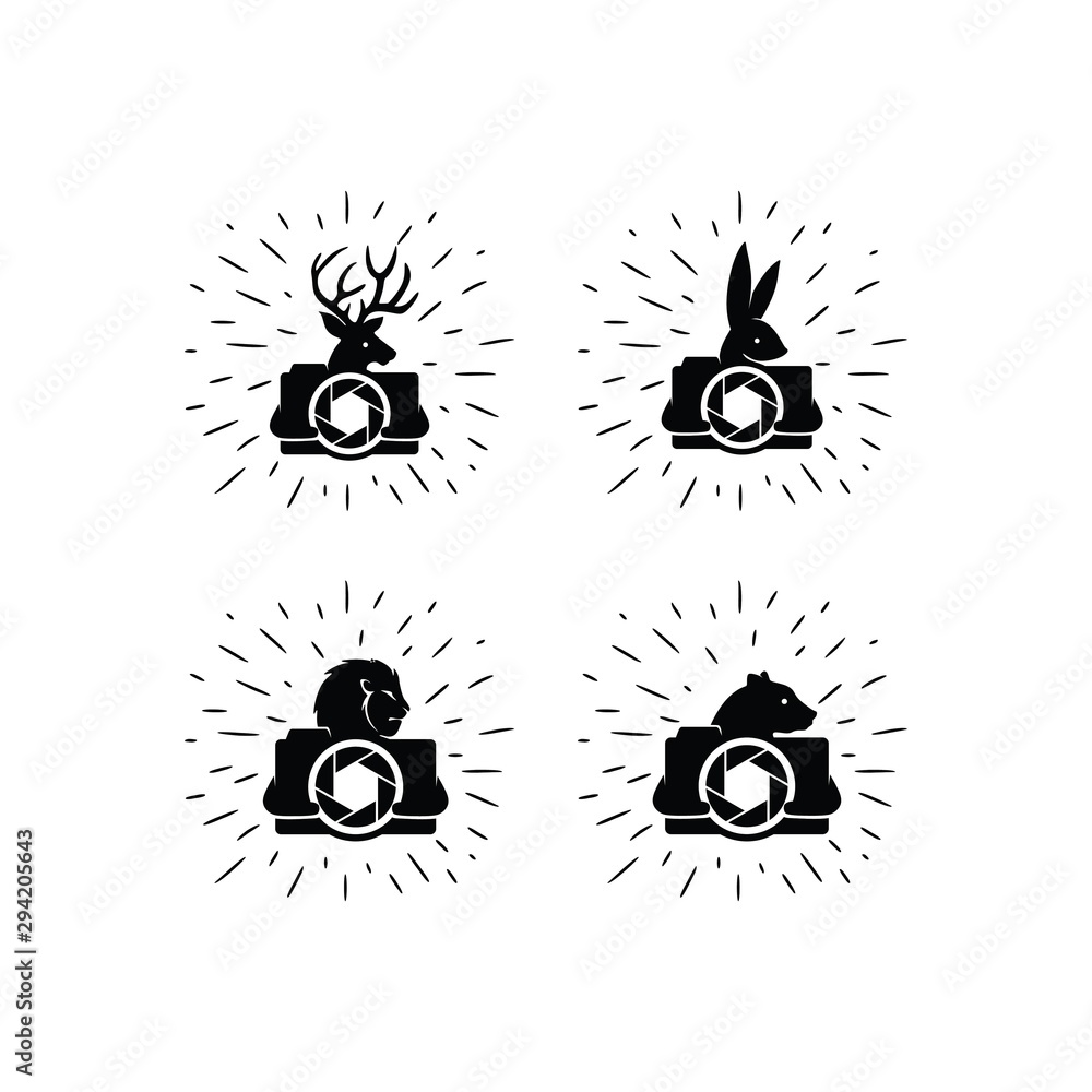 Animal bring lens of camera logo set vector. Photographer and ...