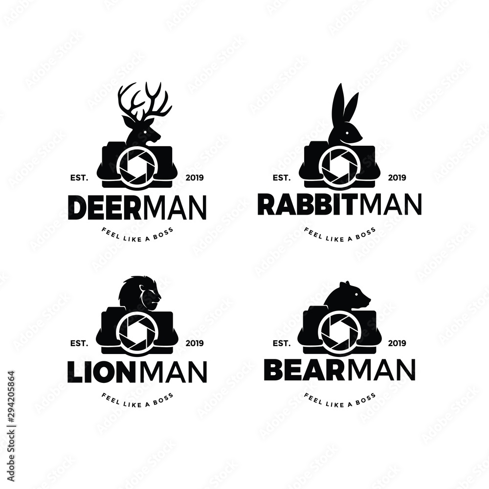 Animal bring lens of camera logo set vector. Photographer and ...