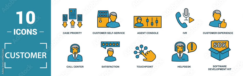 Customer Service icon set. Include creative elements agent console ...
