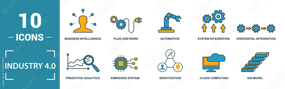 Industry 4.0 icon set. Include creative elements automation, data ...