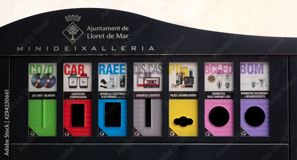LLORET DE MAR, SPAIN - MAY 27, 2019: Eco project of the e-waste ...