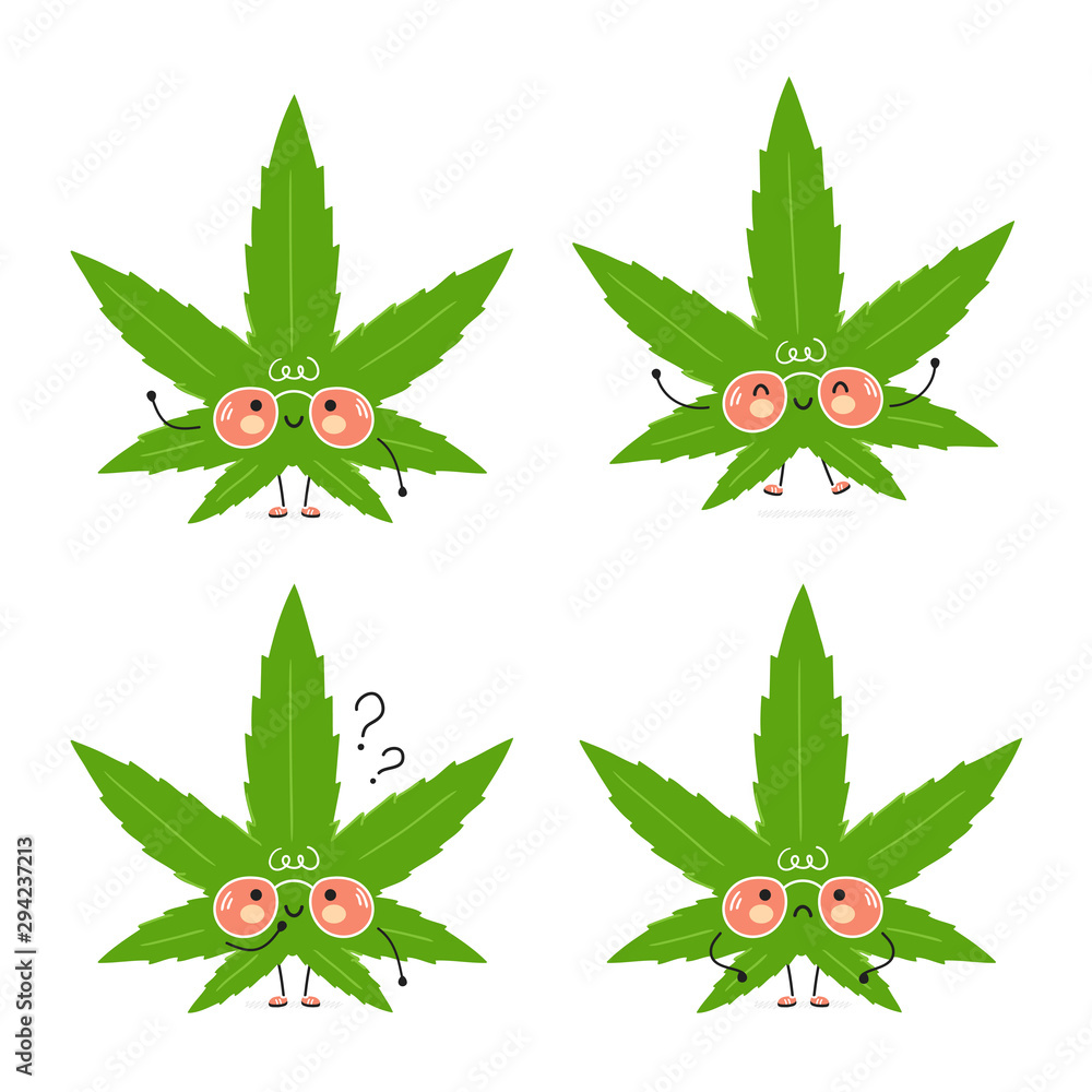Cute happy marijuana weed leafset. Isolated on white background. Vector ...