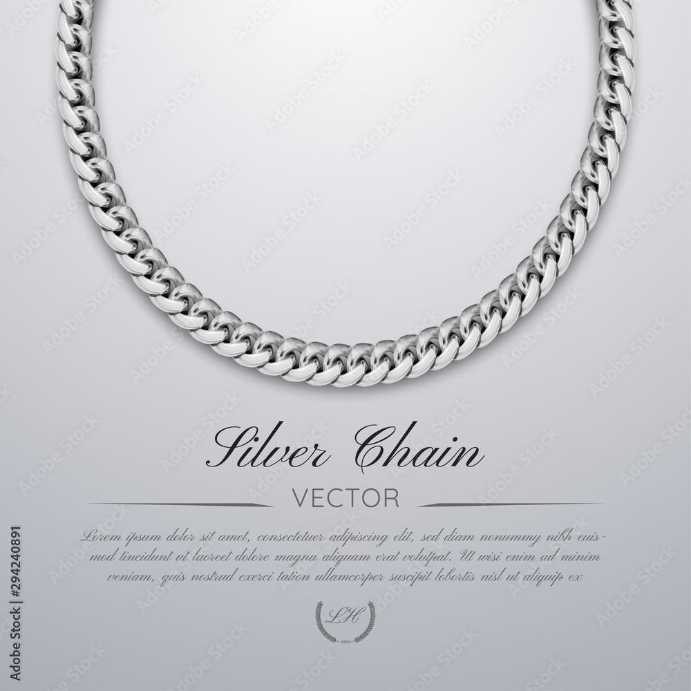 Luxury banner with silver chain jewelry. Leaflet, voucher, banner ...