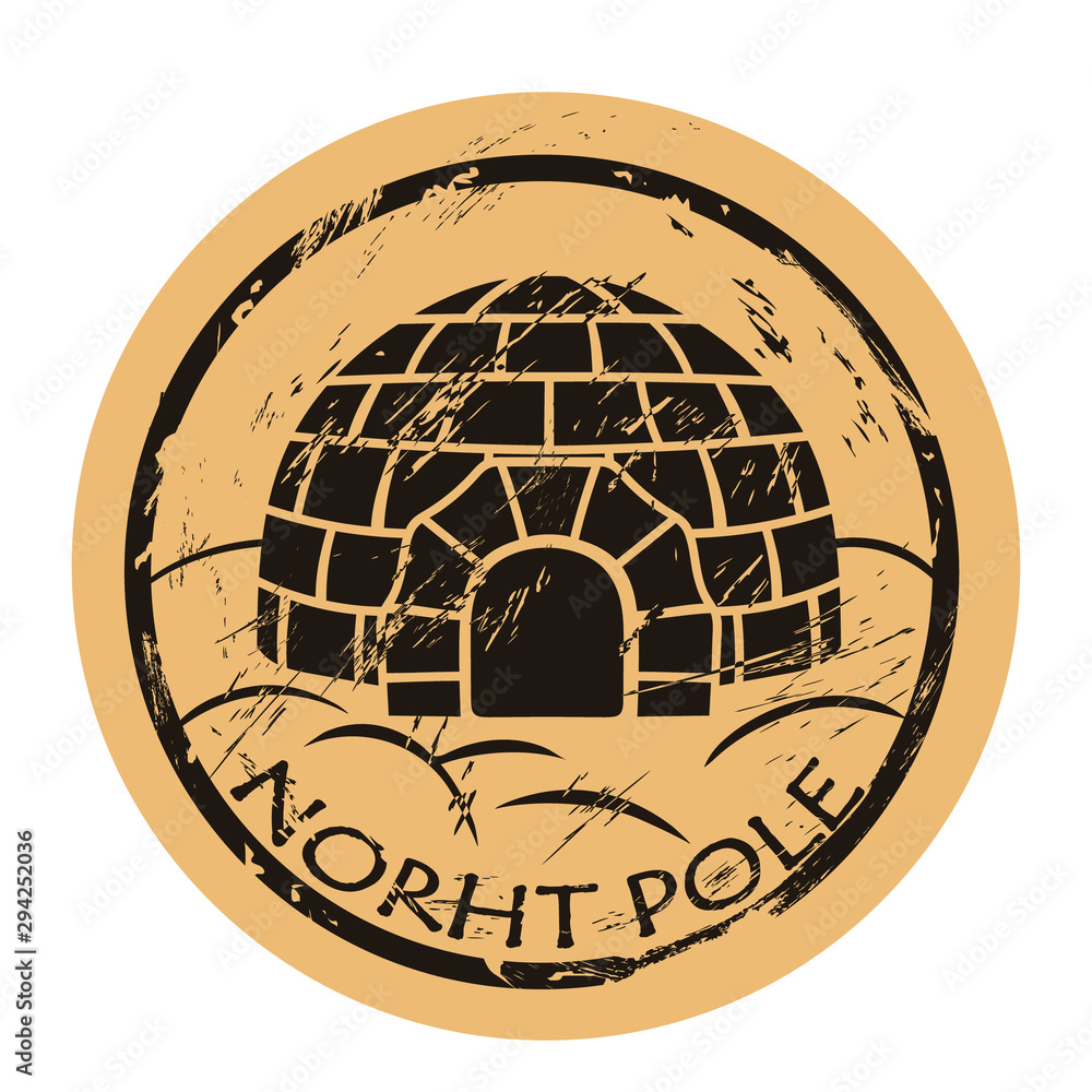 Vecteur Stock North Pole vector round shabby emblem design with igloo ...