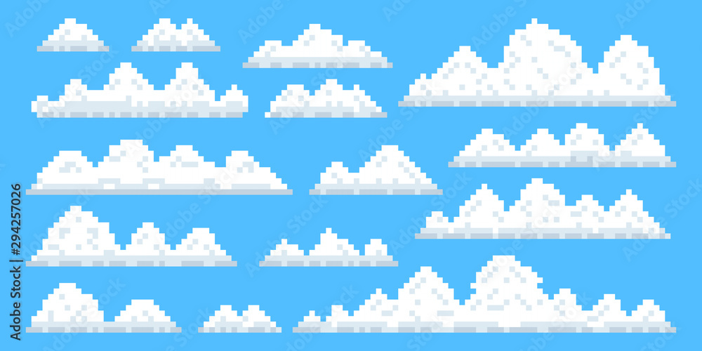 Vector pixel art. Set of clouds for games and web. Vector illustration ...