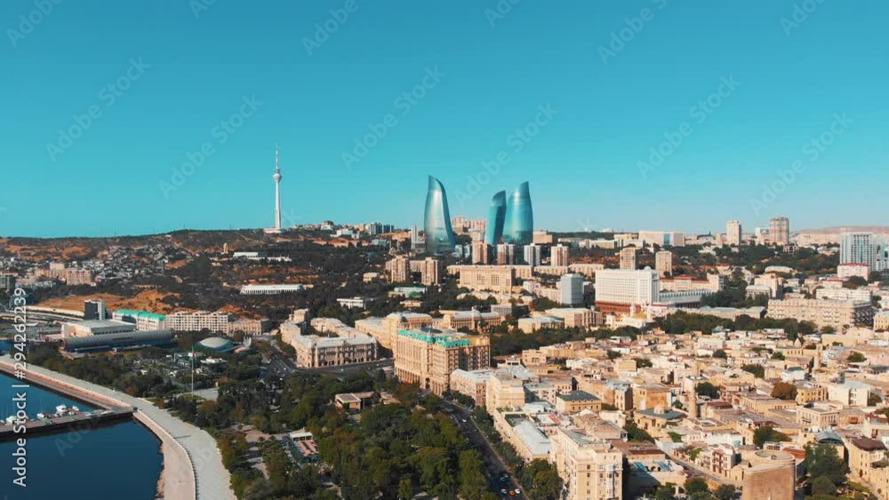 Vidéo Stock Baku, Azerbaijan. Aerial view coastline of Baku with sea ...