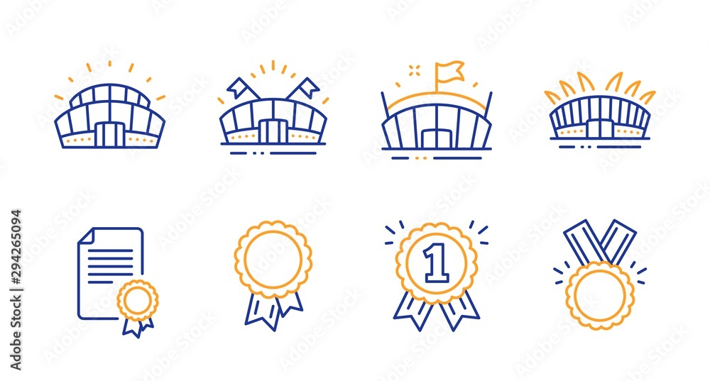 Sports arena, Arena and Success line icons set. Certificate, Sports ...