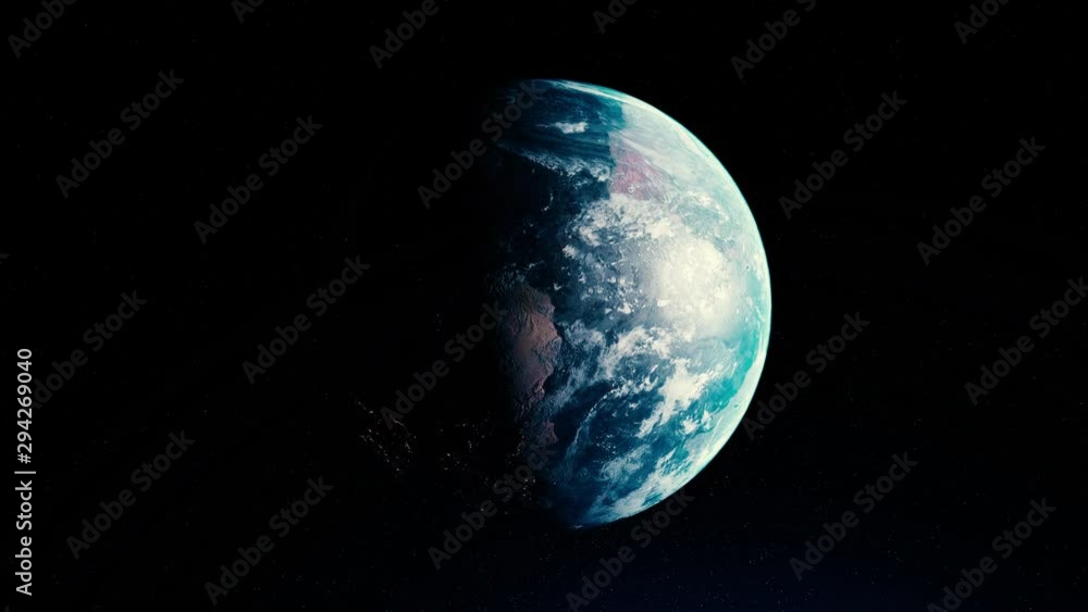 Abstract 3D visualisation of the Earth rotating on black space ...