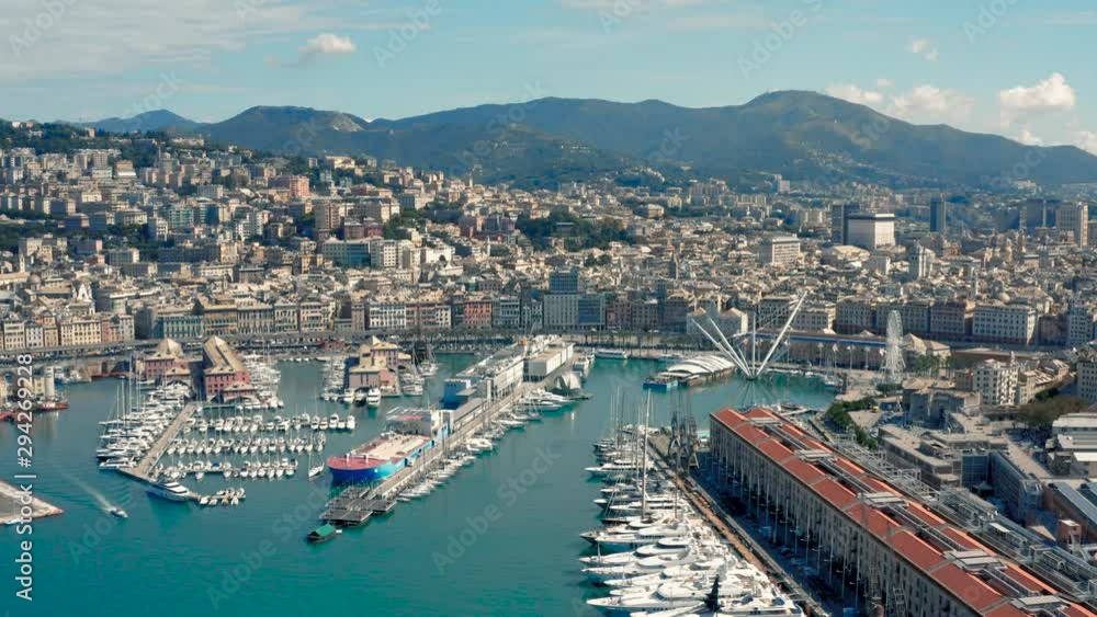 Aerial view of Genoa and its attractions Stock Video | Adobe Stock