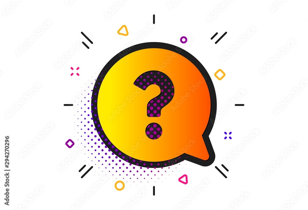 Help speech bubble sign. Halftone circles pattern. Question mark icon ...