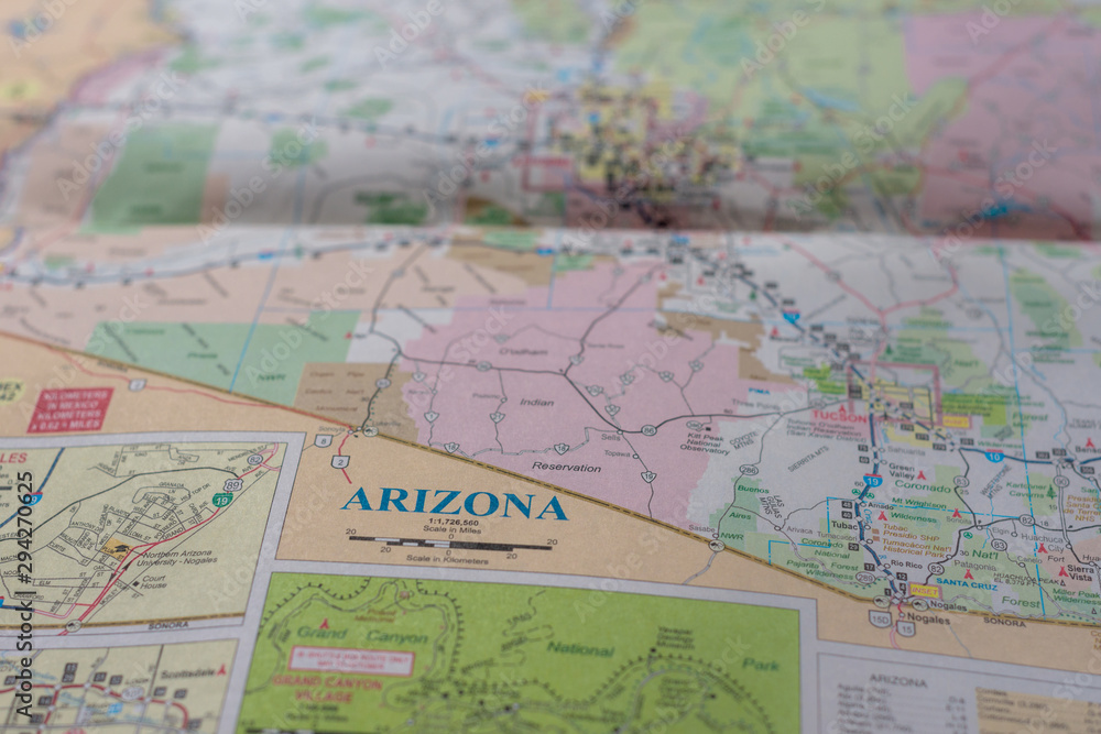 Arizona state name on a map book Stock Photo | Adobe Stock