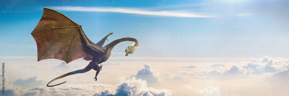 fast flying dragon, legendary green creature high above the earth Stock ...