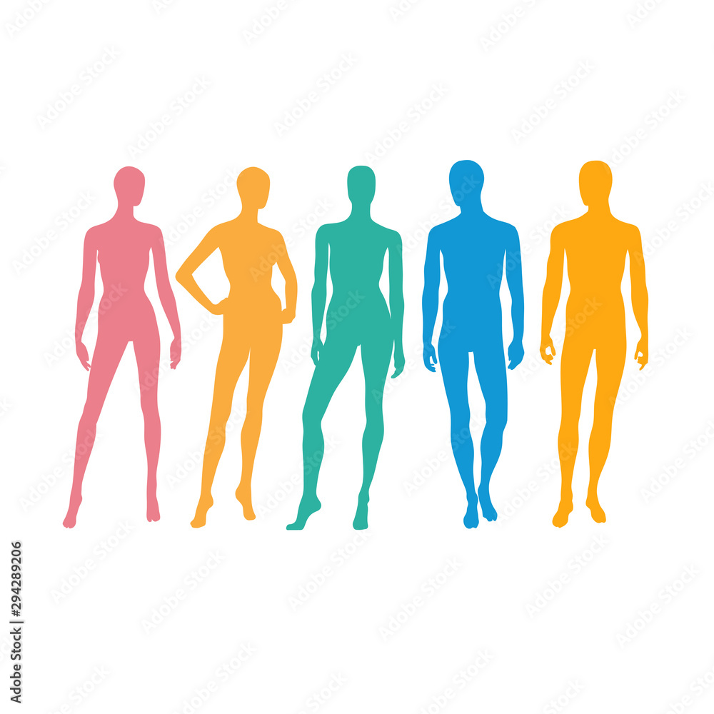 Standing male and female figures silhouette vector color ,Man and woman ...