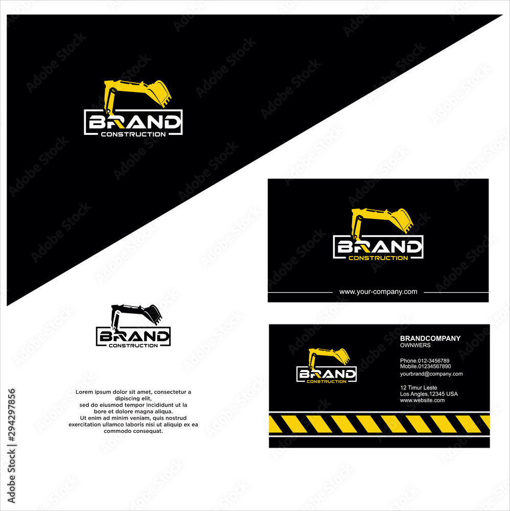 Backhoe Logo Design . Excavator Logo Business Card Template Stock ...