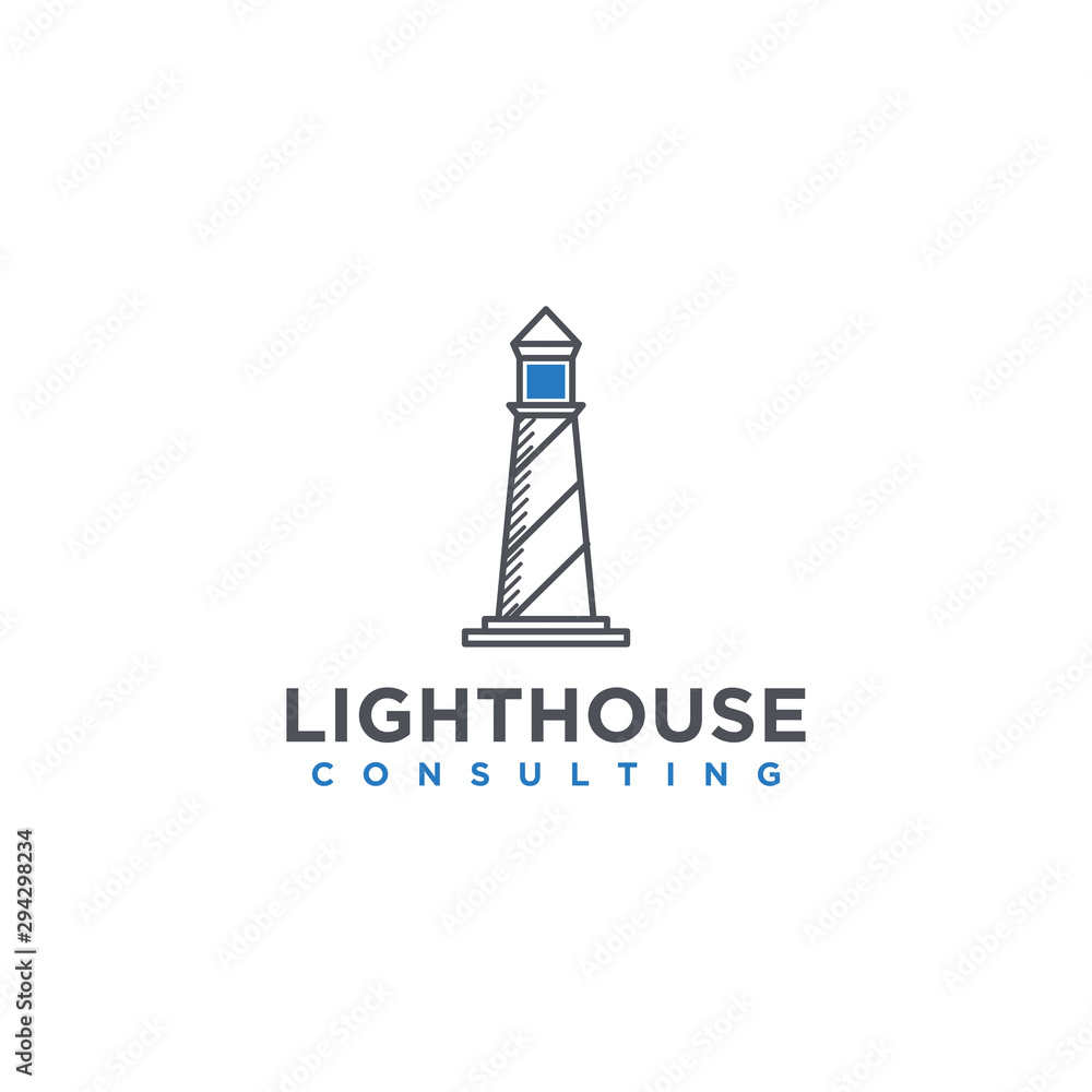 Modern lighthouse logo with a simple minimalist line art design, for ...