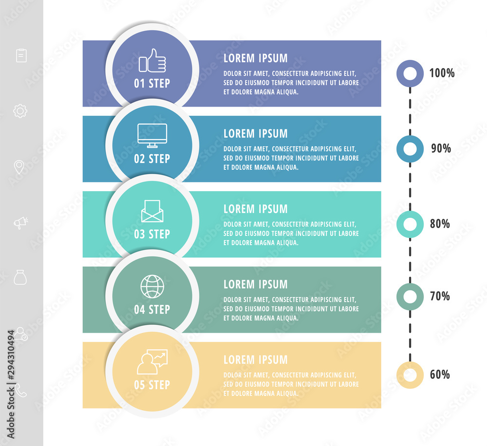 Vector infographic flat template circles for five label, diagram, graph ...