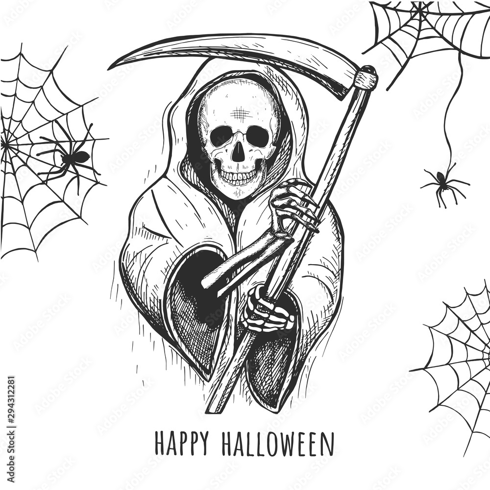 grim Reaper. Halloween Vector. Sketch. hand drawing. Eps Stock Vector ...