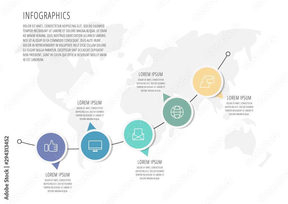 Fototapeta mapa świata dla dzieci Vector infographic template circles for five paper label ...